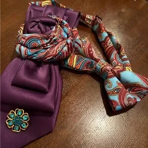 Accessories | 3 In 1 Purple Satin Bow Tie With Paisley Silk Accent And ...